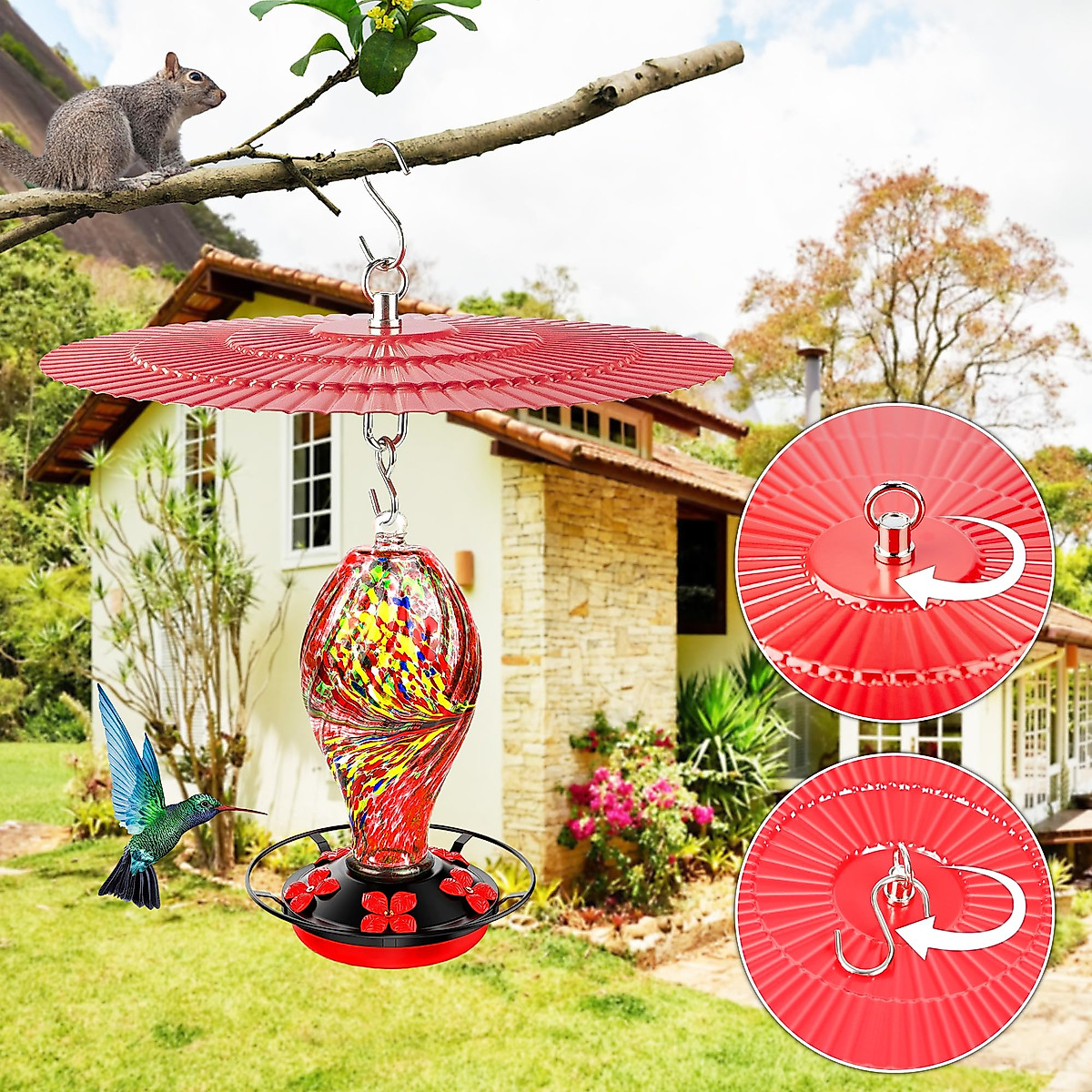 11.2" Metal Bird Feeder Rain Guard, Red Dome Shield Cover Umbrella Shade for Hummingbird Oriole Feeder, Squirrel Baffles for Bird Feeders