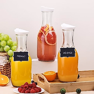 CUCUMI 3pcs 50oz Glass Carafe with Lids, 1.5 Liter Glass Water Pitcher Juice Containers Beverage Jugs for Mimosa Bar, Brunch, Cold Beverage