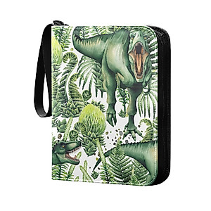 Dinosaur 4 Pockets Trading Card Album Folder for Cards PU Cover Zip Card Binder with 400 Side Loading Pockets 3-Ring Card Collector Holder for Collectible Boys Girls Game Sports Cards MTG TCG