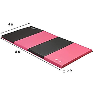 HI-MAT Gymnastics Mat, 3"/2" Super Thick 4' x 6'/4' x 8' Folding Exercise Mat Exercise Aerobics Mats with Carrying Handles Tumbling Mats for Home Gym (red black --4'x8'x2")