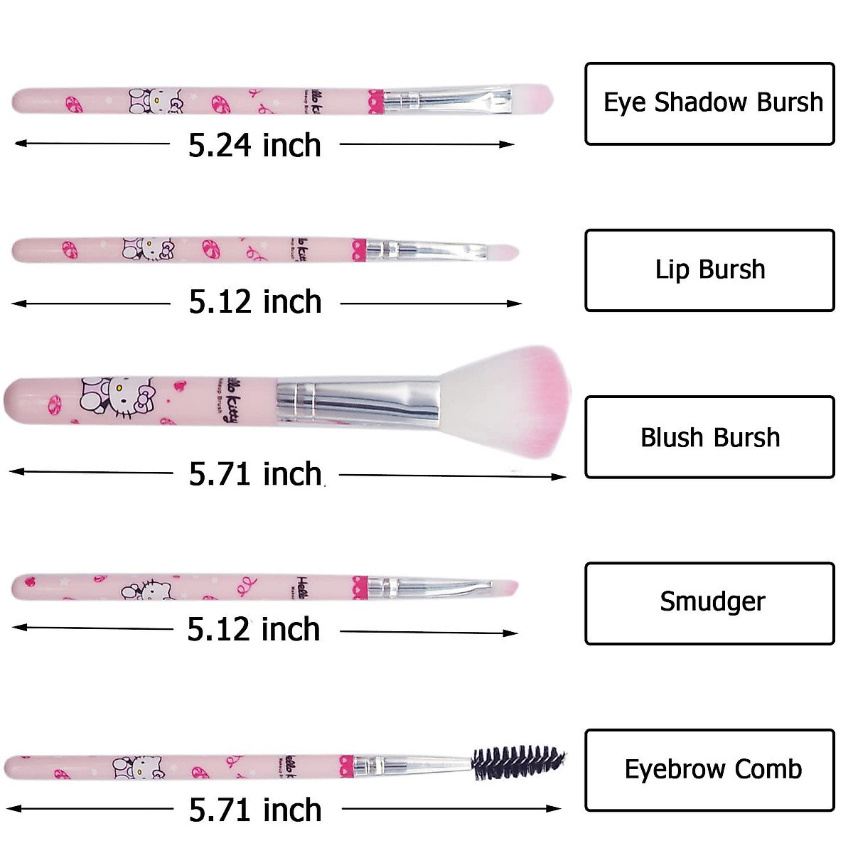 5PCS Kitty Makeup Brush with Kitty Cat Headband-Cosmetic Makeup Brush Set Professional Tool Kit Set Brush Set Best Gift for Young Girl Women