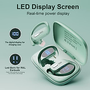 occiam Wireless Earbuds Bluetooth Headphones 48H Play Back Earphones in Ear Waterproof with Microphone LED Display for Sports Running Workout Green