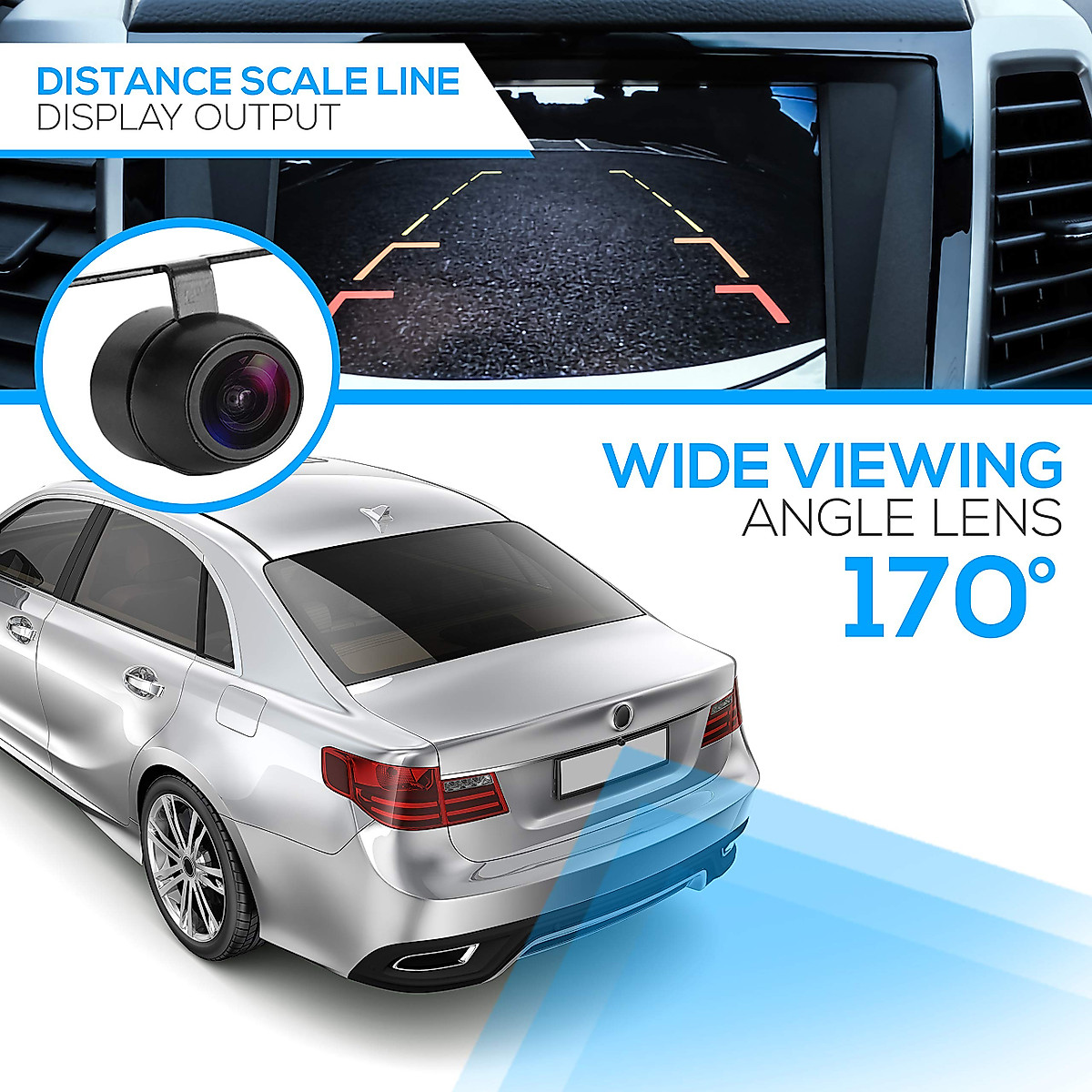 Universal Mount Front Rear Camera - Marine Grade Waterproof Built-in Distance Scale Lines Backup Parking/Reverse Assist Cam w/ Night Vision LED Lights 420 TVL Resolution & RCA Output - Pyle PLCM38FRV,Black