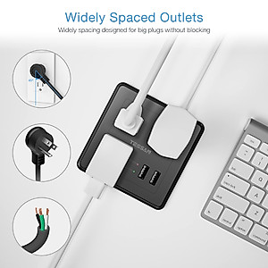 Furniture Recessed Power Strip with 3 AC Outlets 2 USB Ports, TESSAN Flush Mount Outlet with Surge Protector, 5 Ft Desk Surge Protecion Charging Station for Sofa, Table, Cabinet, Conference