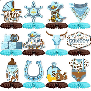Tarklanda 12PCS Western Cowboy Honeycomb Centerpieces Wild West Party Decorations for Tables Western Theme Party Decor A Little Cowboy is On The Way Baby Shower Supplies