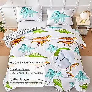 RYNGHIPY Dinosaur Comforter Set for Kids Boys Girls Dinosaur Bedding Set with 2 Pillowcases Soft Breathable Microfiber Comforter Sets for All Season (White,Twin)