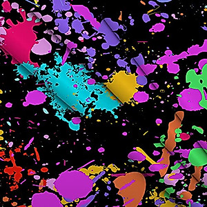 OUYIDA 8X6FT Neon Glow Birthday Party Photography Backdrop Colorful Graffiti Splatter in The Dark Happy Birthday Background Retro Let's Dance Sleppover Party Decor Photo Booth Props CEM123C