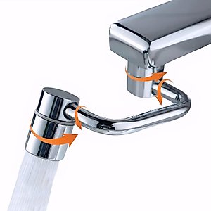 360° Swivel Kitchen Faucet Extender in Brass - 2 Spray Modes, Splash-Free Design for Bathroom & Kitchen Sink Faucets - Gold & Black Finish (Silvery)