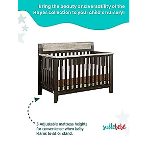 Suite Bebe Hayes 4 in 1 Convertible Crib, Coffee and Faux Barnwood - Quick Ship