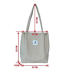 MODANA Corduroy Tote Shopping Bag with Interior Pocket, Reusable Washable and Ecofriendly, Perfect Totes for Shopping Travelling School and So on (Beige)