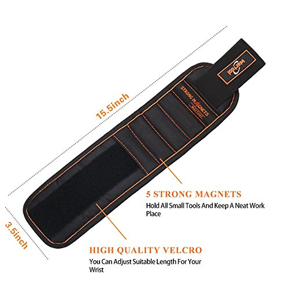WARTOOL Magnetic Wristband Tool Belt with 5 Strong Magnets for Holding Screws, Nails, Bolts, Drill Bits, Perfect Gifts for Men/Women,Dad, Husband, Boyfriend, DIY Handyman, Woodworker Black