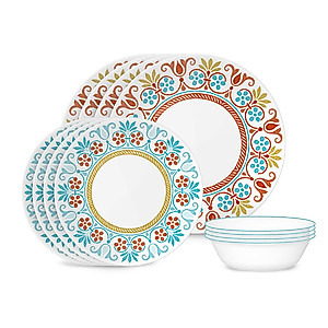 Corelle Global Collection Vitrelle 12-Piece Dinnerware Set, Triple Layer Recycled Glass, Terracotta Dreams & Global Collection Vitrelle Dinner Plates Set, Triple Layer Recycled Glass