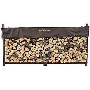 Woodhaven 8 Foot Brown - Large Firewood Log Rack With Optional Cover - Made In USA - Outdoor Use Lifetime Structural Warranty - Texture Powder Coat Finish - Made With Heavy Duty Steel (Cover)