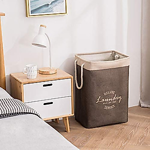 YOUDENOVA 72L Large Laundry Hamper Basket with Detachable Brackets and Handle,Collapsible Storage Basket with Removable Liner Bag for Bedroom,Bathroom Clothing and Toys Organization, Brown