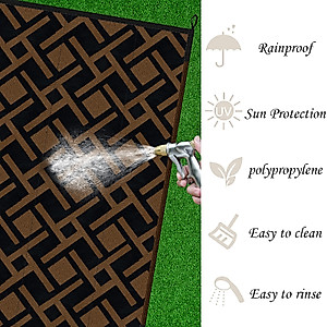 Reyox Outdoor Rugs Reversible Waterproof Mat Plastic Straw Rug with Corner Loops & Stakes Non-Fading RV Camping Mat Portable Patio Rugs Lattice Brown 6x9 ft