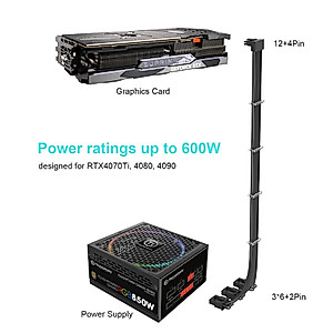 Sirlyr 90 Degree 12VHPWR Connector, 12+4 to 3 * 8 Pin Modular Cable, Sleeved 16 Pin GPU Cable for RTX3090Ti, 4080, 4090 Compatible with Corsair, Great Wall, Thermaltake Power Supply - Black