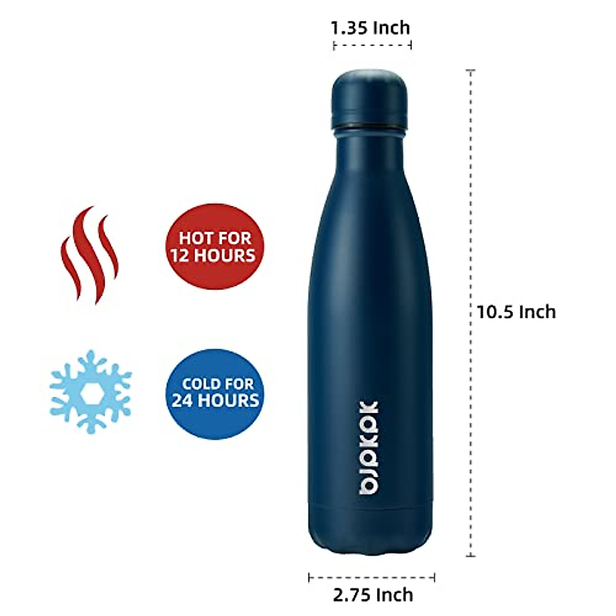 BJPKPK Insulated Water Bottles -17oz/500ml -Stainless Steel Water bottles,Sports water bottles Keep cold for 24 Hours and hot for 12 Hours,water bottles for School-Navy blue