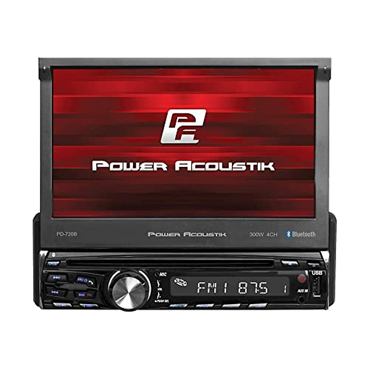 Power Acoustik PD-720B Single DIN with 7-inch Motorized LCD Touchscreen, DVD, CD/MP3 Car Stereo with Bluetooth