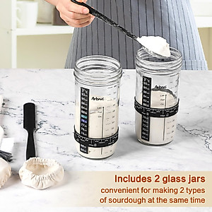 Arbnic Sourdough Starter Kit with 2 Starter Jars, Sourdough Bread Baking Supplies Included Thermometer Band, Level Tracker (with 2 Jars)