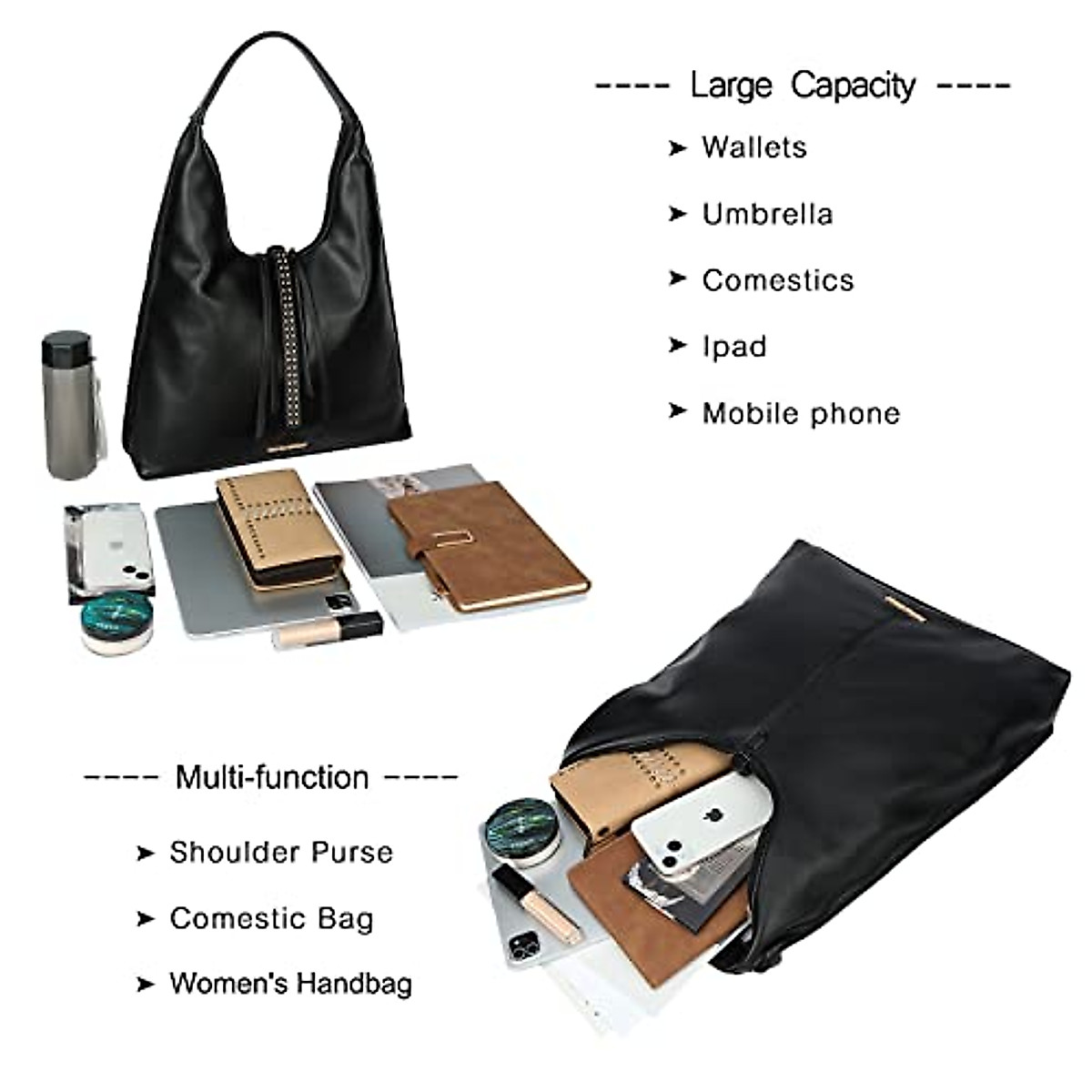 Montana West Hobo Bags for Women Designer Top Handle Purses Ladies PU Leather Shoulder Handbag MWC-071BK