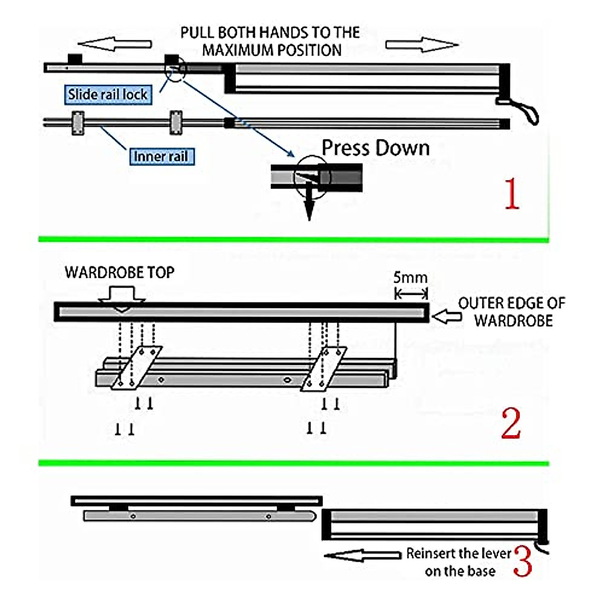 Pull Out Wardrobe Rod Adjustable 30-60cm Wardrobe Rail Hanger, Household Pants Bar Aluminum Clothes Rail Slide Rail, Bearing 25kg (Size : 500mm/19.7inch)