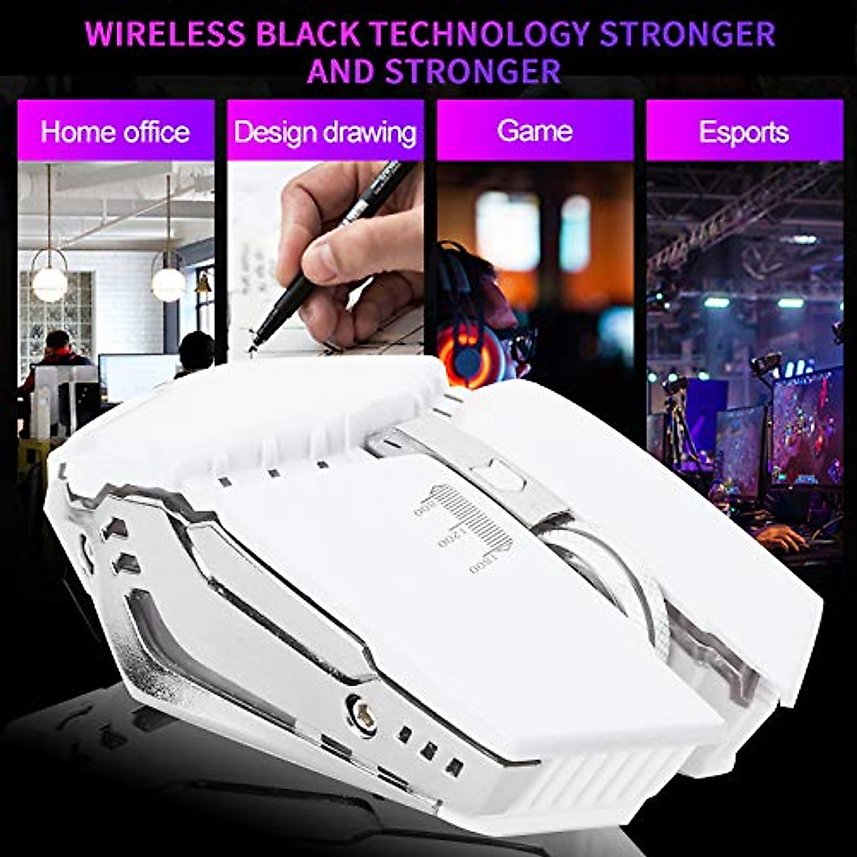 Kafuty-1 Wireless Gaming Mouse,Rechargeable USB Optical Mouse with 6 Buttons,7-Color LED Ergonomic Computer Gaming Mice,Adjustable DPI for Game Players(#3)