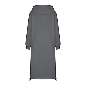 Beessbset Womens Fall Casual Hoodies Dress Solid Color Long Sleeve Drawstring Mixi Dress Pocket Side Split Fashion Streetwear