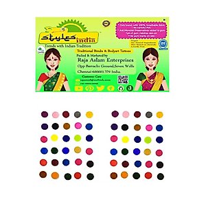 Stylesindia Sticker Kumkum Spot Bindi Tattoos Breathable Fabric, Skin Neutral pH, Does not Irritate Skin, No Gum Marks on Skin, Round Tilak Pack of 2 Flaps (Multi-Colour) (P7-6MM-Regular)