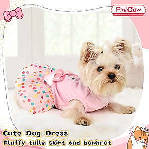 Dog Tulle Dresses Dog Dress for Small Dogs Girl Dog Birthday Dress Bow Holiday Theme Puppy Princess Tutu Pet Party Wedding Costumes Apparel Doggie Outfits Summer Chihuahua Yorkie Clothes,Pink