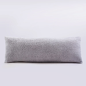 Reafort Ultra Soft Sherpa Body Pillow Cover/Case with Zipper Closure 21"x54" (21"x54" Body Pillow Cover, Silver Grey)