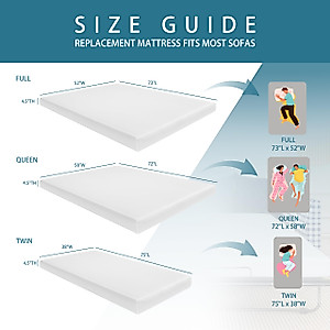 ArtleTa-Zg 4.5 Inch Memory Foam Sofa Bed Replacement Mattress for Full Size Sleeper | Oeko-TEX| CertiPUR-US Certified | Washable Cover(Sofa Not Included)