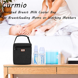 CURMIO Baby Bottles Cooler Bag with Ice Pack for 4 Bottles, up to 9 oz/270ml, Insulated Breastmilk Cooler and Ice Pack for Daycare Travel Nursing Mom,Black