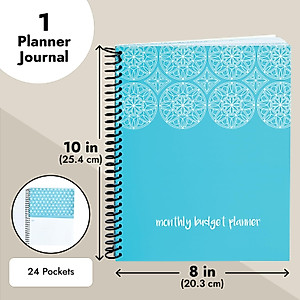 Paper Junkie Blue Monthly Budget Planner, Bill Organizer with 24 Pockets for Receipts, Home Expense Tracker (8x10 In)