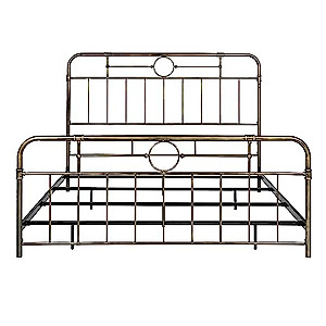 Walker Edison Vintage Antique Metal Iron Pipe King Size Bed Headboard Footboard Bed Frame Bedroom, King, Bronze