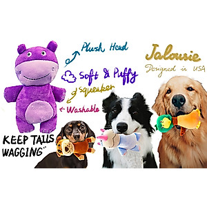 Jalousie Multipack Dog Squeaky Toys Strong Almost Indestructible, with Added Liner for Longer Play Dog Chew Toys (Medium Size - 6 Pack Assorted Animals)