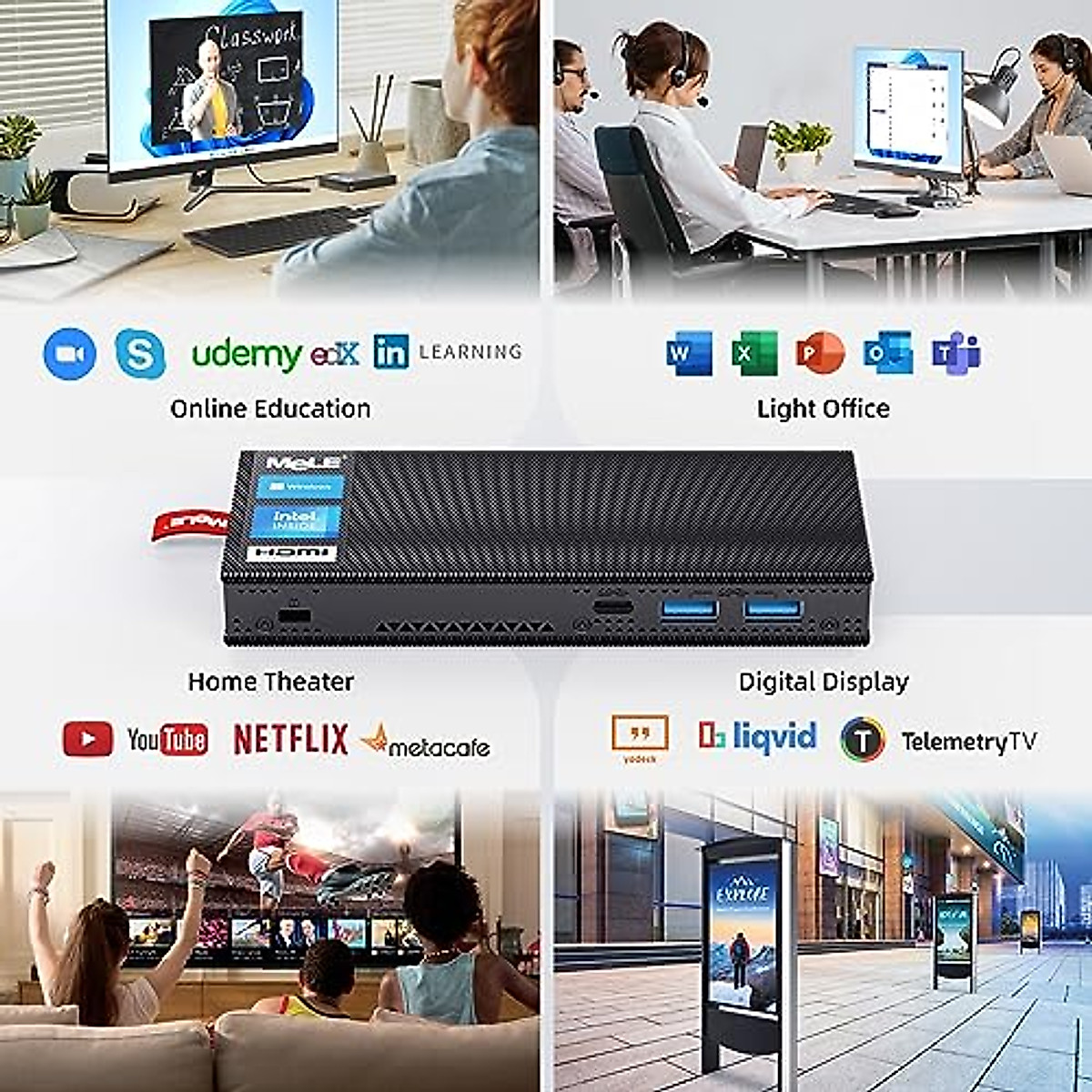 MeLE PCG02 Pro Fanless Mini PC Stick N5105 8GB/256GB Windows 11 Pro WiFi6 USB PD3.0 Micro Computer Stick Dual HDMI 4K Gigabit Ethernet BT5.2 Small PC on Business Office Industrial IOT Media Home