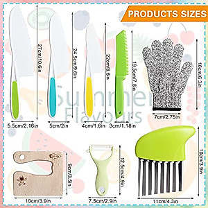 8 Pieces Wooden Kids Kitchen Knives Set for Real Cooking include 4 Plastic Toddler Safe Knives/Crinkle Cutter/Kids Cutting Board/Y-Peeler/Resistant Gloves for Cutting Veggies Fruit Cake Salad Bread
