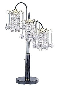 ORE International 716BK Table Lamp with Crystal-Like Shades, Black 34" x 15" x 15"