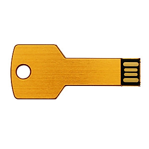 Lot 10 1GB Key Shape USB Flash Drive 1G Metal Memory Pen Stick Thumb Drive Wholesale Bulk Pack (1GB, Gold)