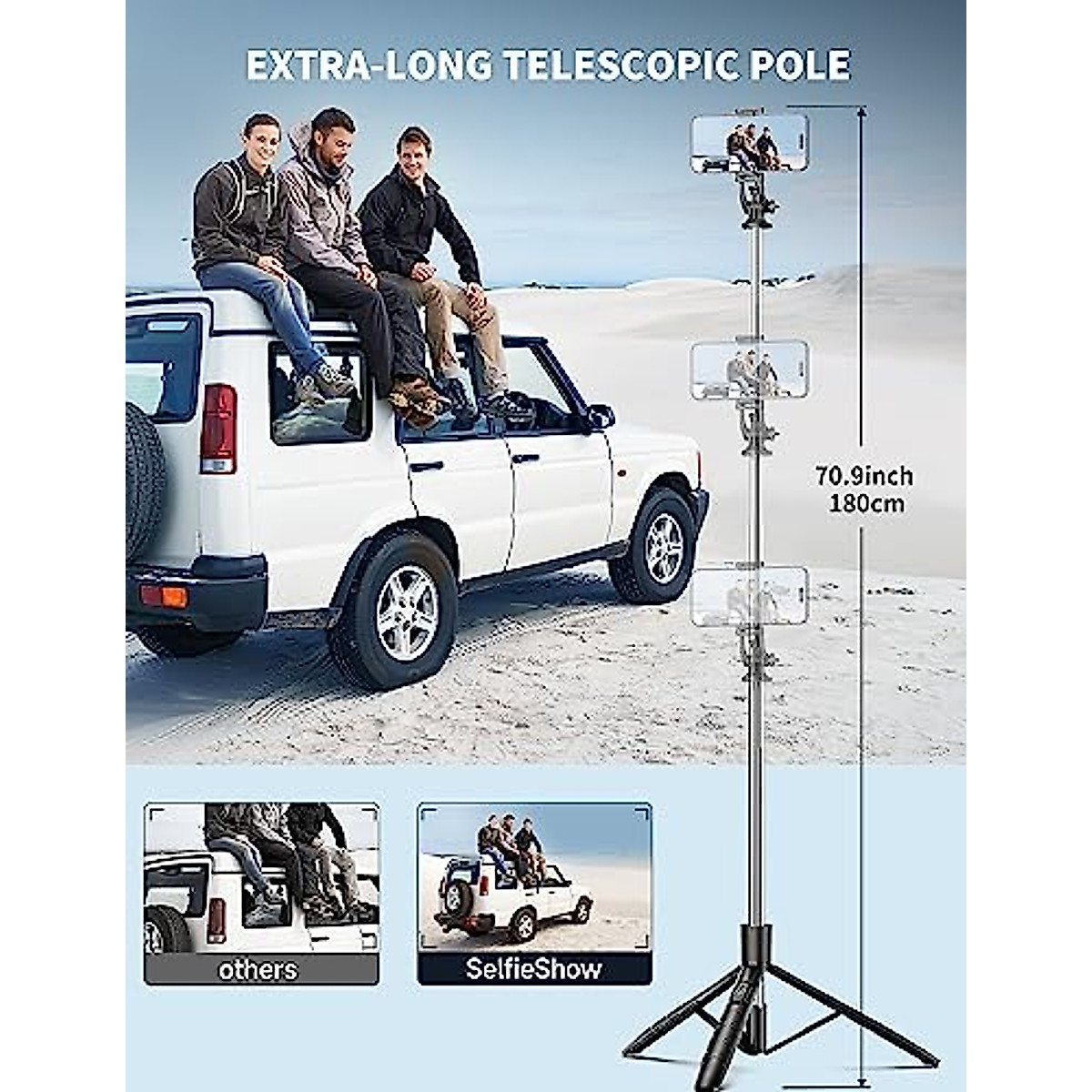 71" Phone Tripod & Selfie Stick, All in One Extendable Cell Phone Tripod with Wireless Remote, Tripod Stand for iPhone & Travel Tripod 360° Rotation Compatible with iPhone Android Phone, Camera