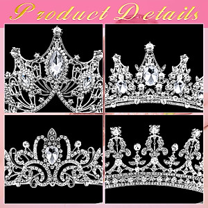 4 Pack Queen Crowns for Women Pageant Crown with Combs Princess Rhinestones Tiara Headband Tiara Comb Tiara for Women Comb Birthday Cosplay Wedding(Silver)