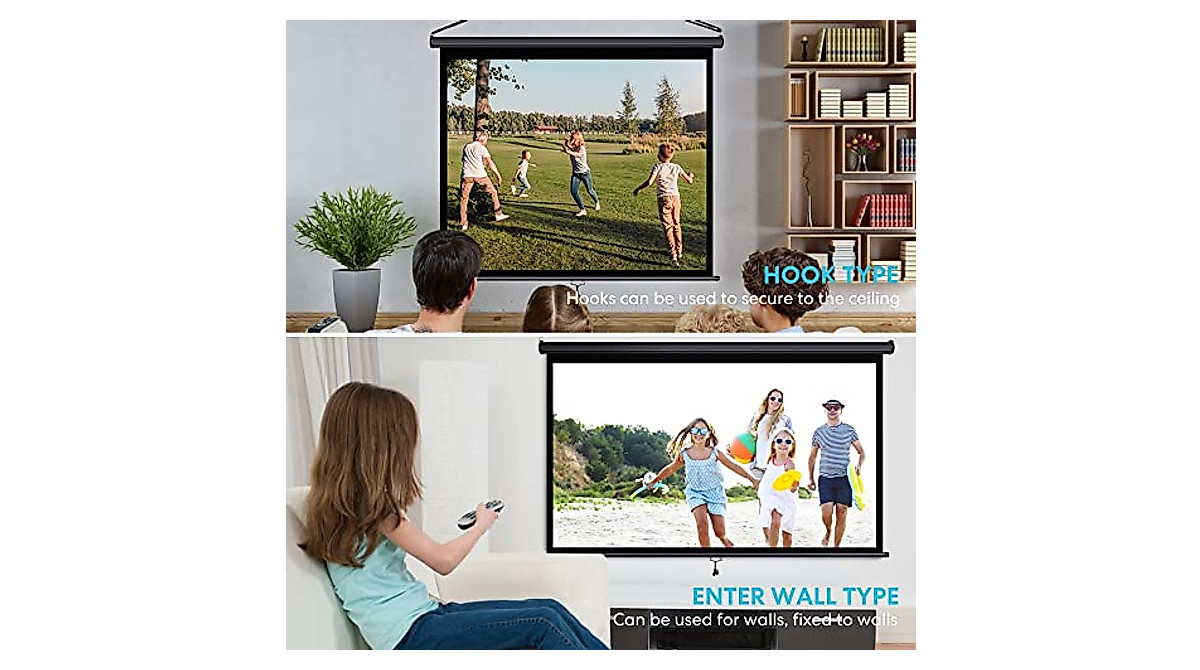 VIVOHOME 120 Inch Manual Projector Screen - HD Retractable Widescreen