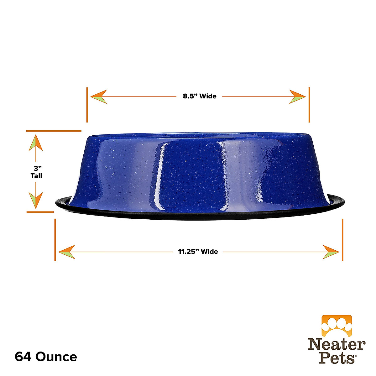 Neater Pet Brands - Outdoor Camping Style Pet Bowl - Enamel Ware Blue Black Granite Colors - Dog Cat No Tip Skid Bowls (64 oz, Blue)