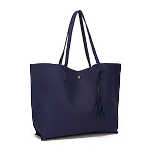 Kbinter Women's Soft Leather Tote Shoulder Bag, Big Capacity Tassel Handbag Women Large (Orange)