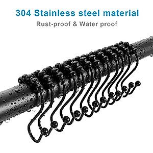 TENOVEL Shower Curtain Hooks, Metal S Shaped Shower Rings Rust Proof for Bathroom Shower Rods Curtains, Durable Stainless Steel Bathroom Shower Curtain Hanger, Matte Black, Set of 12