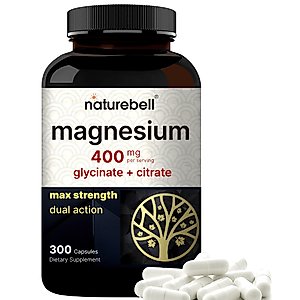 Magnesium Complex 400mg Supplement, 300 Capsules | Magnesium Glycinate + Citrate Elemental Forms – Essential Minerals for Heart, Muscle, & Digestion Support – Non-GMO & No Gluten