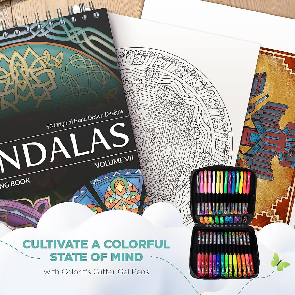 ColorIt Mandalas to Color, Volume VII Coloring Book for Adults 50 Cultural Mandala Patterns and Designs, Spiral Binding, USA Printed, Lay Flat Hardback Book Cover, Ink Blotter