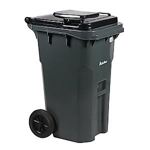 27 Gallon Step-On Rollout Trash Can with Lid and Wheels - Large Outdoor Plastic Rolling Garbage Can - Commercial Heavy-Duty Container Barrel, Gray