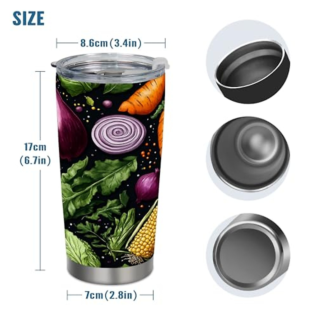 QWEUIOP 20oz Insulated Travel Coffee Mug Vegetable Eggplant Carrots Stainless Steel Tumbler with Lid Double Wall Vacuum Coffee Cup For Hot and Cold Drinks14280