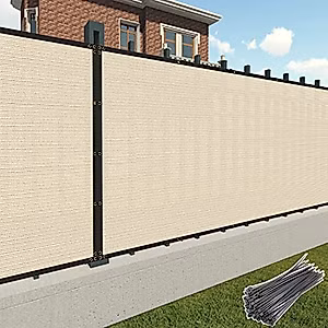 Patio 4' x 50' Fence Privacy Screen Beige Commercial Grade Heavy Duty Outdoor Backyard Shade Windscreen Mesh Fabric with Brass Gromment with Zipties